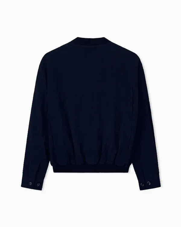 Giorgio Armani Seersucker Viscose Bomber Jacket With Ribbed Trims