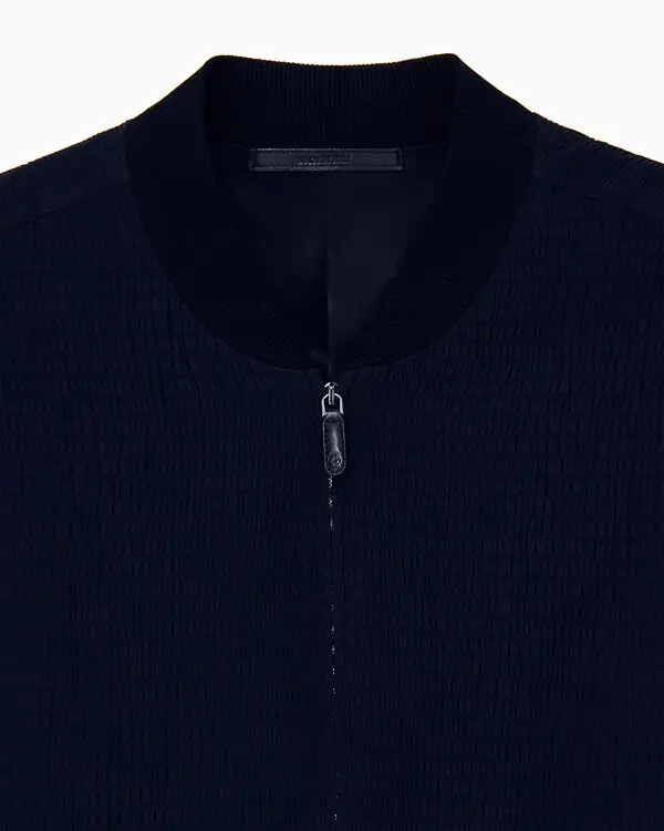 Giorgio Armani Seersucker Viscose Bomber Jacket With Ribbed Trims