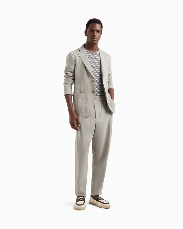 Giorgio Armani Upton Single-breasted Blazer In Washed Silk With Two Buttons - Grey