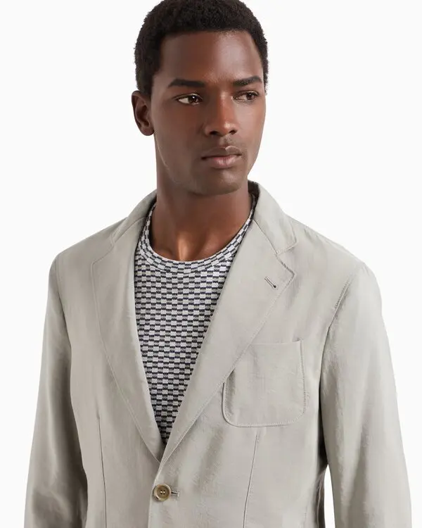Giorgio Armani Upton Single-breasted Blazer In Washed Silk With Two Buttons - Grey