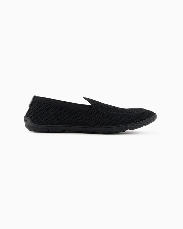 Giorgio Armani Breathable Mesh Slip-on Sneakers With Leather Inserts - Black