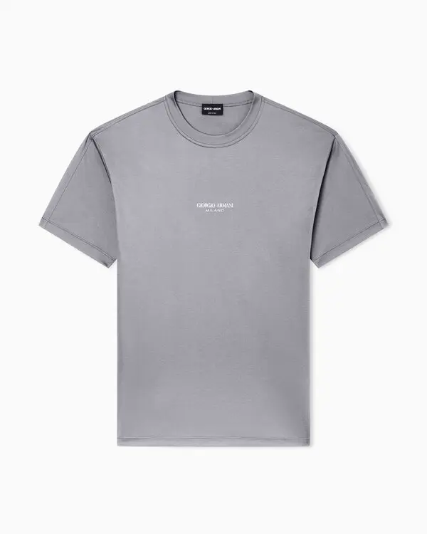 Giorgio Armani Crew Neck T-shirt In Pure Cold-dyed Cotton With Logo - Grey