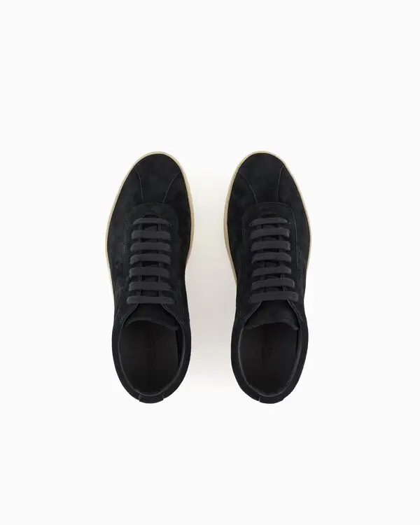 Giorgio Armani Low-top Suede Lace-up Sneakers With Rubber Sole - Black