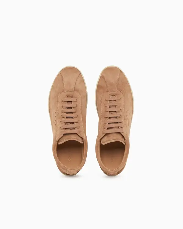 Giorgio Armani Low-top Suede Lace-up Sneakers With Rubber Sole - Brown