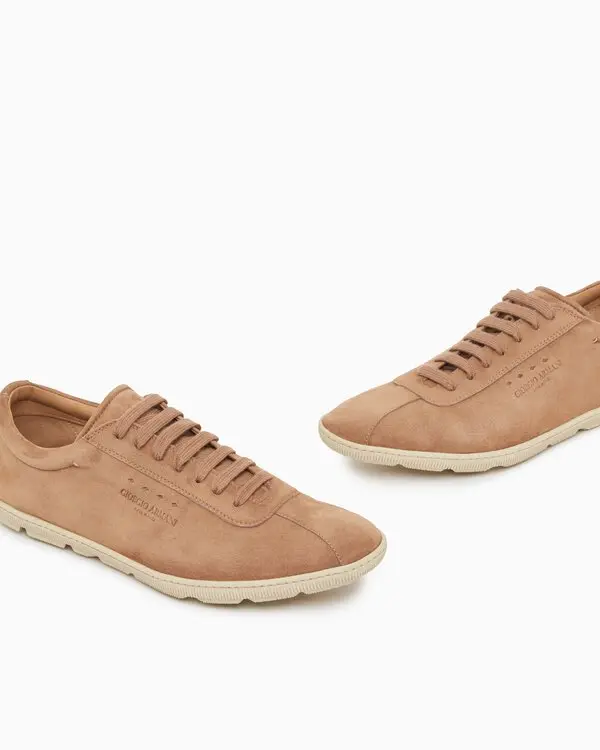 Giorgio Armani Low-top Suede Lace-up Sneakers With Rubber Sole - Brown
