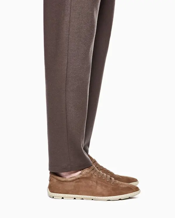 Giorgio Armani Low-top Suede Lace-up Sneakers With Rubber Sole - Brown