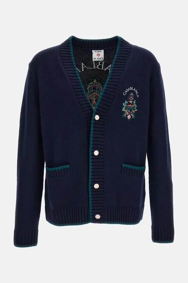 Casablanca Hotel Cardigan V-neck Knit With Embroidered Appliqu - Blu