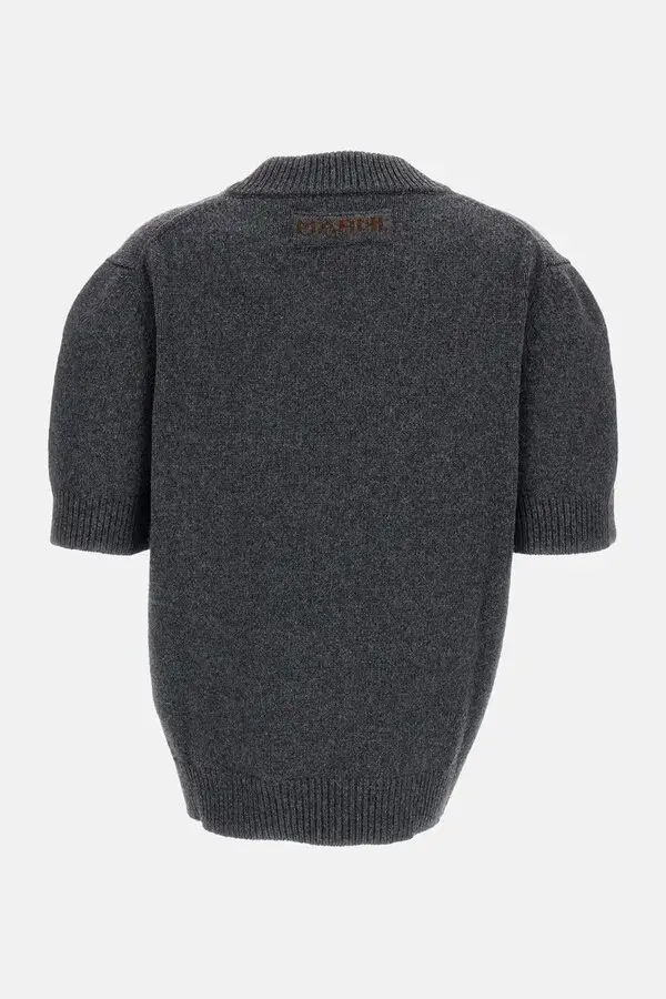 Marni Short Sleeve V-neck Knit T-shirt With Floral Graphic