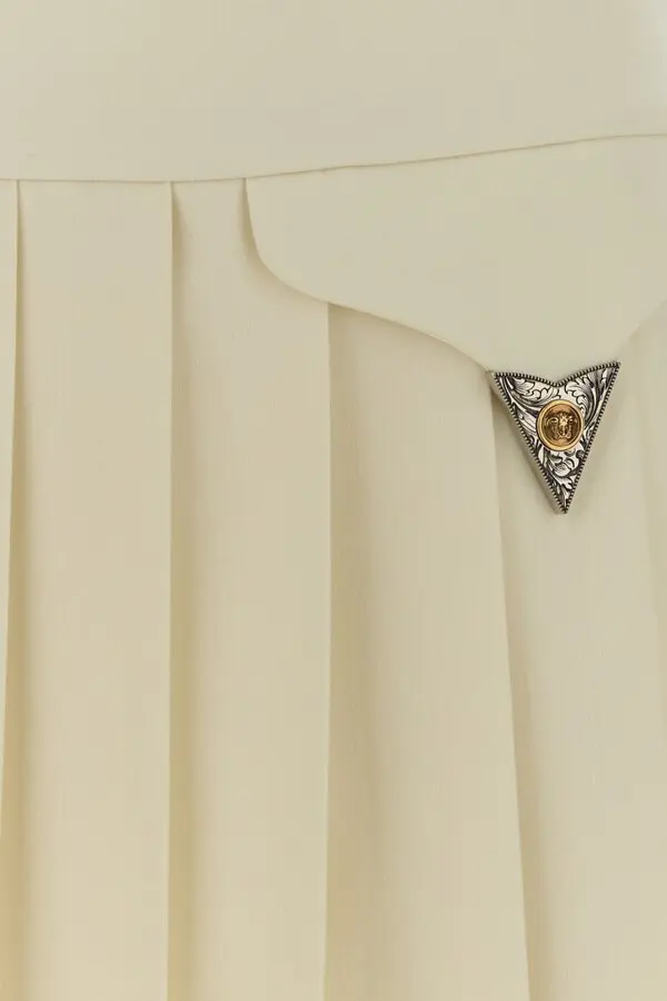 Versace Ivory Stretch Wool Pleated Midi Skirt