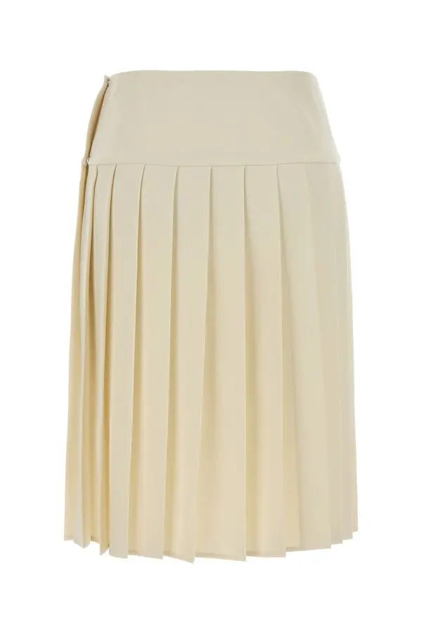 Versace Ivory Stretch Wool Pleated Midi Skirt - White