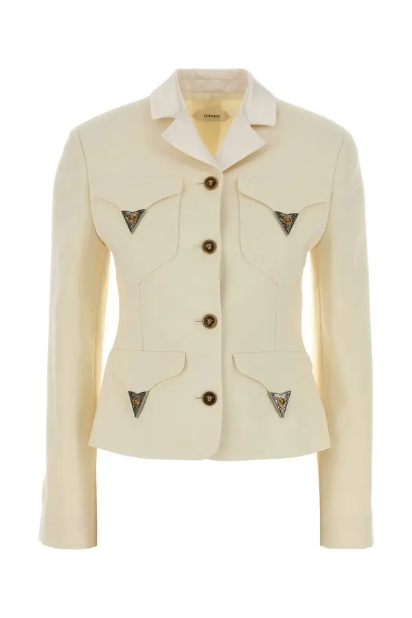 Versace Stretch Wool Blazer With Medusa Head Detail - White