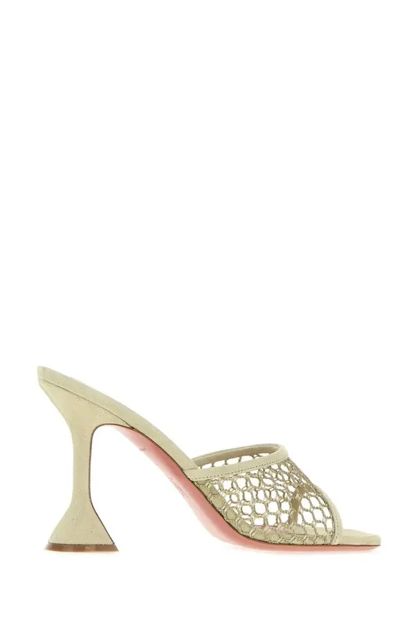 Amina Muaddi Sage Suede And Mesh Mules - Green