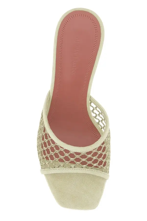 Amina Muaddi Sage Suede And Mesh Mules - Green
