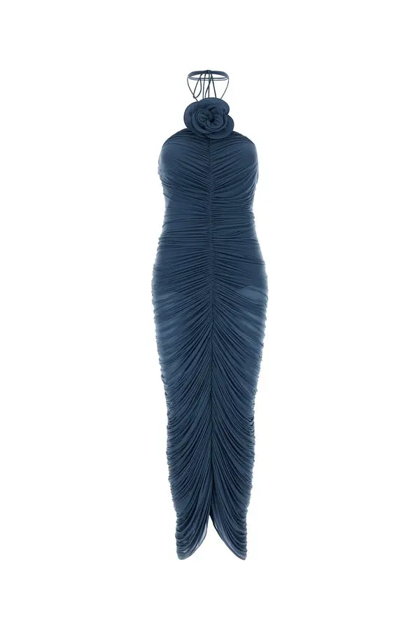Magda Butrym Draped Floral Embellished Stretch Jersey Midi Dress - Blue