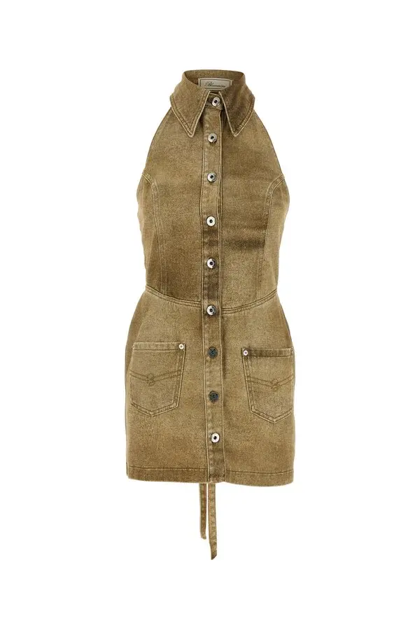 Blumarine Printed Denim Mini Dress - Light Brown