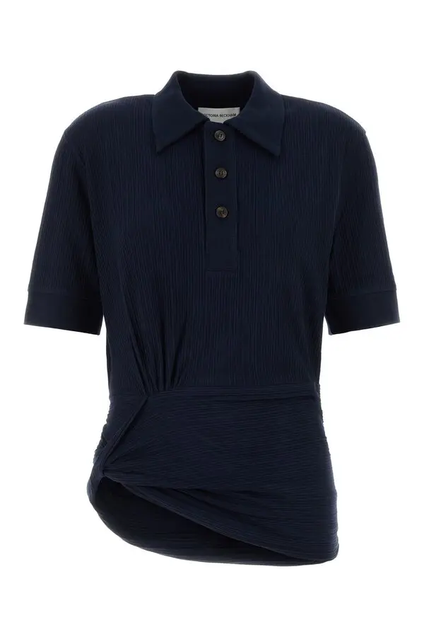 Victoria Beckham Navy Stretch Cotton Polo Shirt - Blue