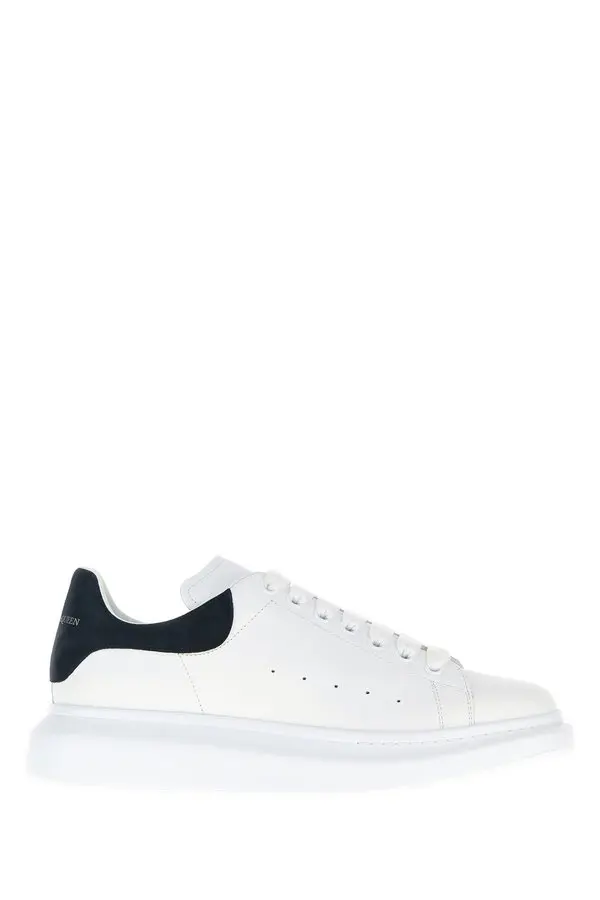 Alexander McQueen Leather Sneakers With Dark Blue Suede Heel