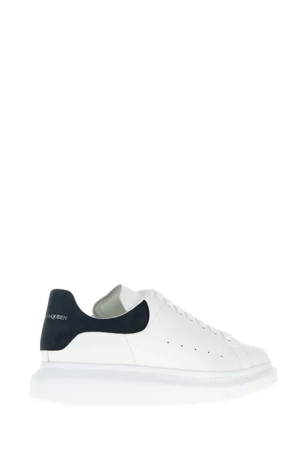 Alexander McQueen Leather Sneakers With Dark Blue Suede Heel