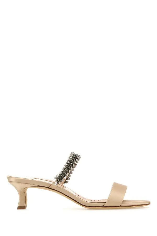 Manolo Blahnik Nude Satin Kifasan Mules - White