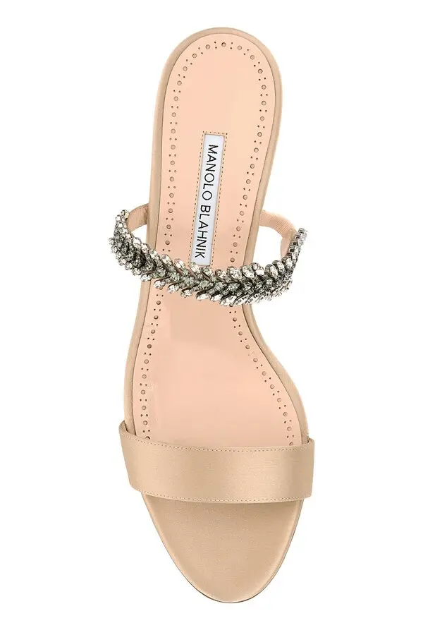 Manolo Blahnik Nude Satin Kifasan Mules
