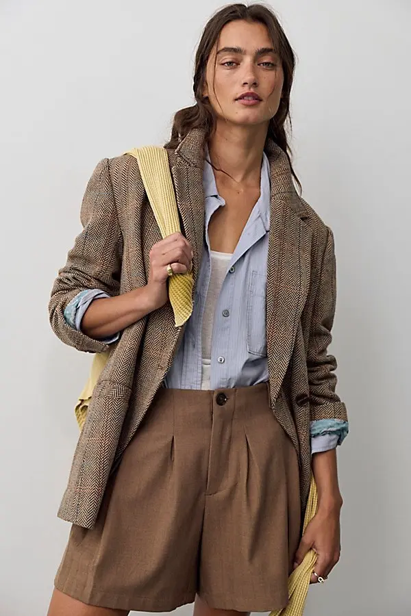 Free People At Bay Trouser Shorts - Cinnamon Combo