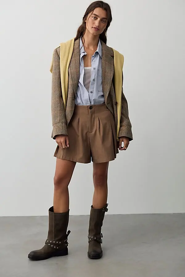 Free People At Bay Trouser Shorts - Cinnamon Combo