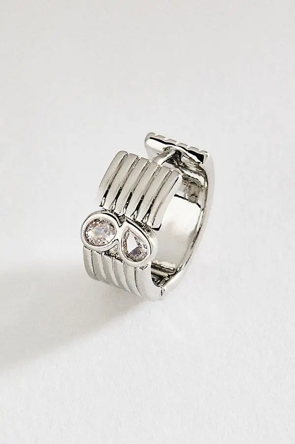 Anthropologie Ribbed Crystal Huggie Earrings - Silver
