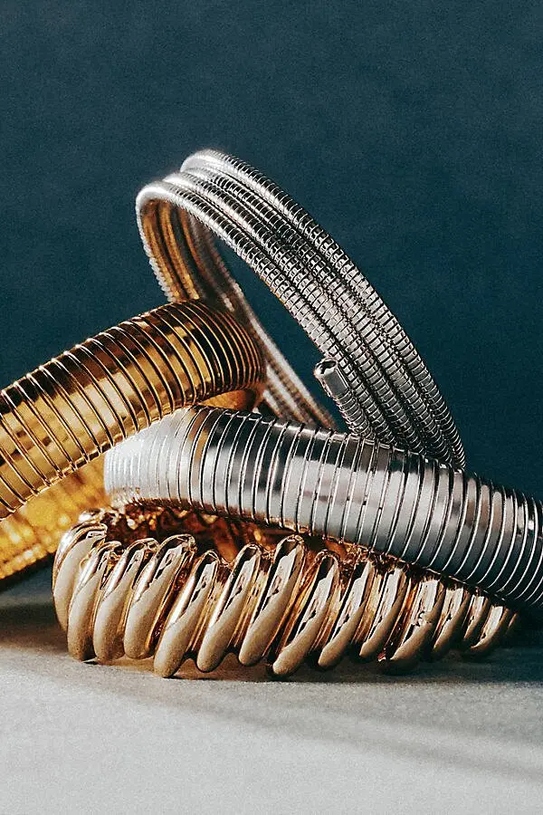 Anthropologie Ribbed Metal Wrap Bracelet - Silver