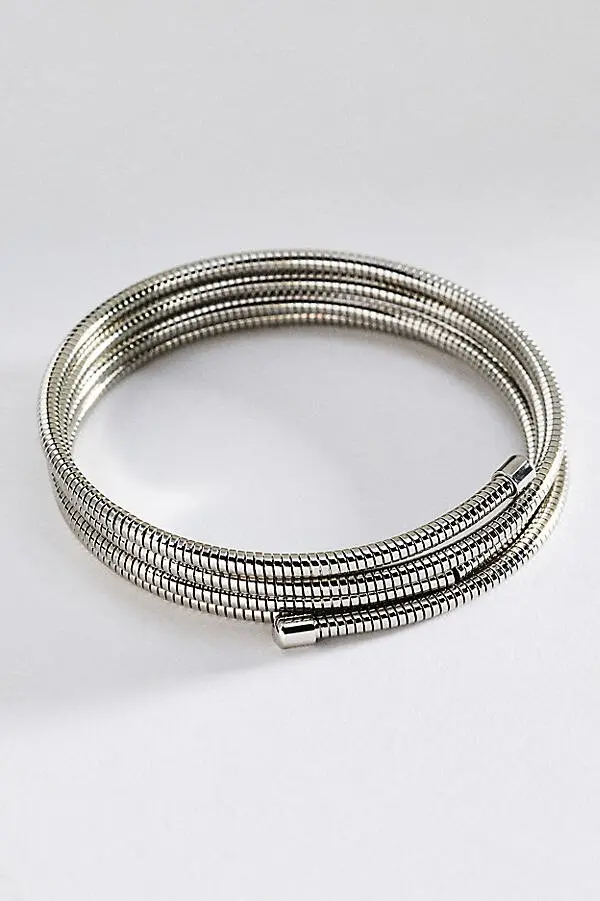 Anthropologie Ribbed Metal Wrap Bracelet - Silver