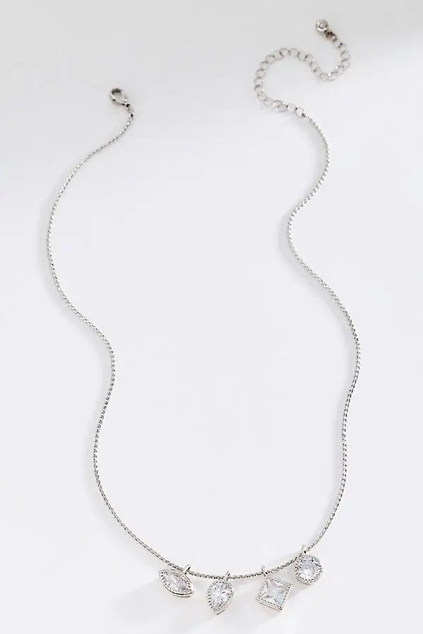 Anthropologie Bezel Cluster Crystal Pendant Necklace - Silver