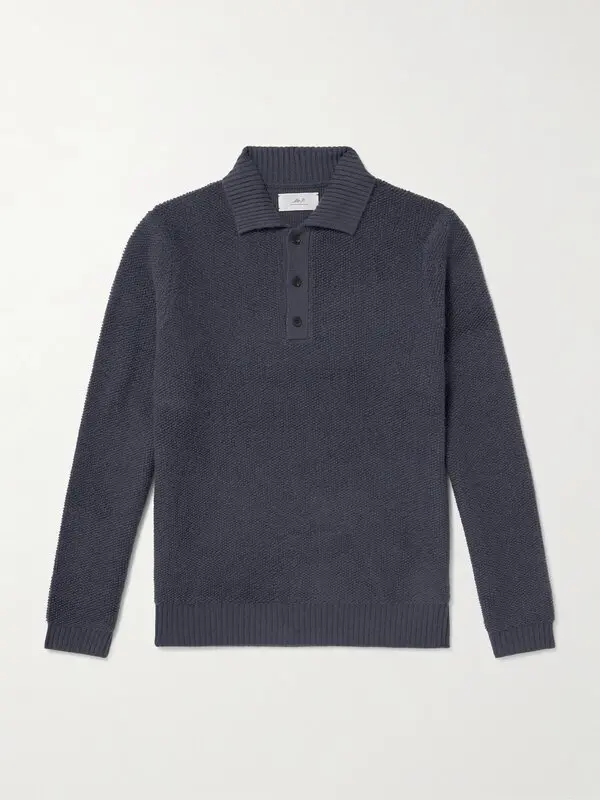 Mr P. Textured-cashmere Polo Shirt - Black