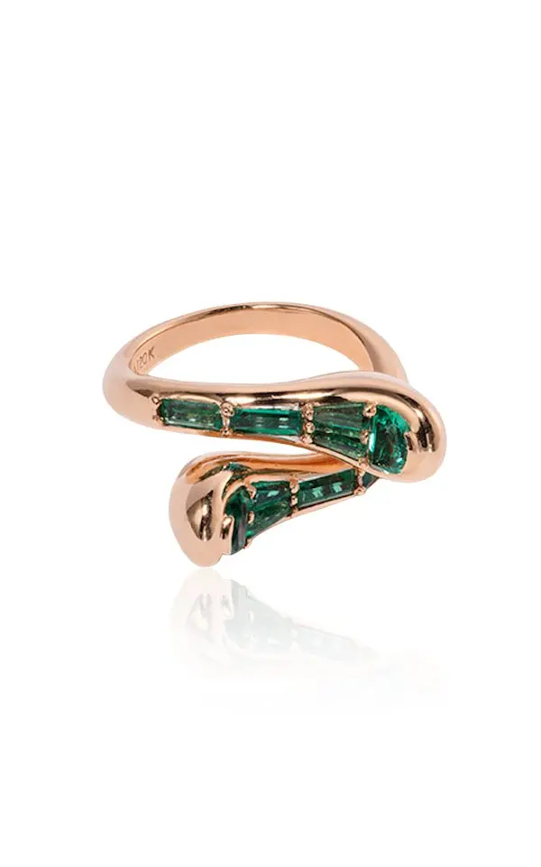 Nak Armstrong 20k Rose Gold Double Lifting Baton Ring - Green