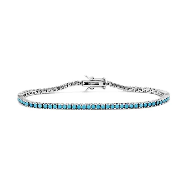 SHYMI Silver / Blue Classic Two Mm Turquoise Tennis Bracelet Silver - Silver/blue