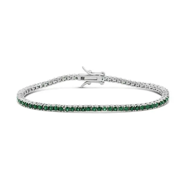 SHYMI Silver / Green Classic Two Mm Emerald Tennis Bracelet Silver - Silver/green