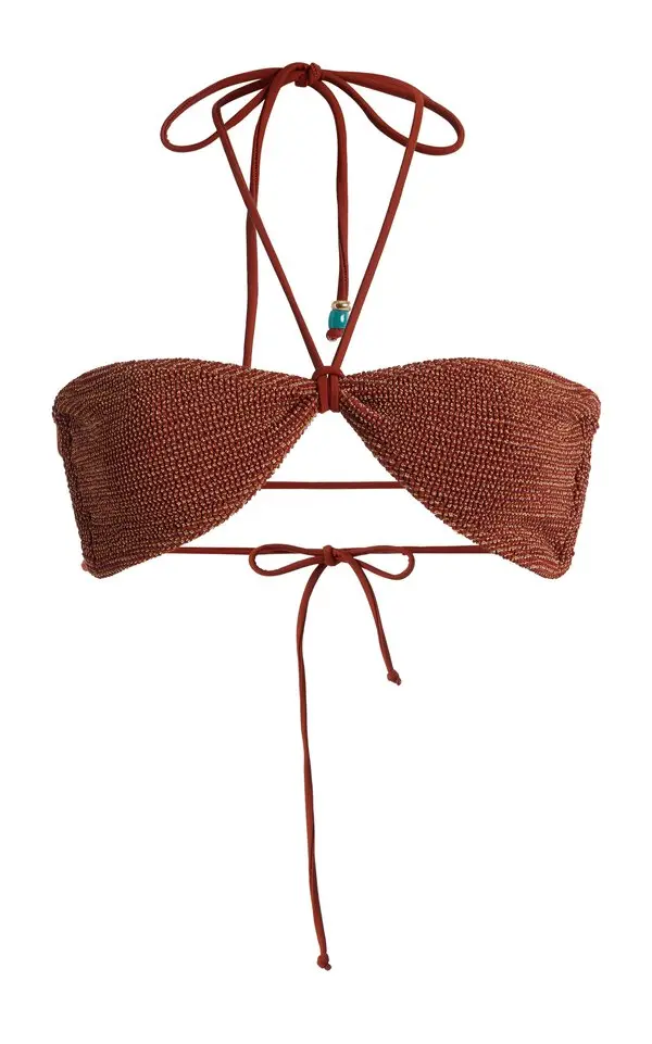 Bond Eye Piper Beaded Bandeau Bikini Top - Brown