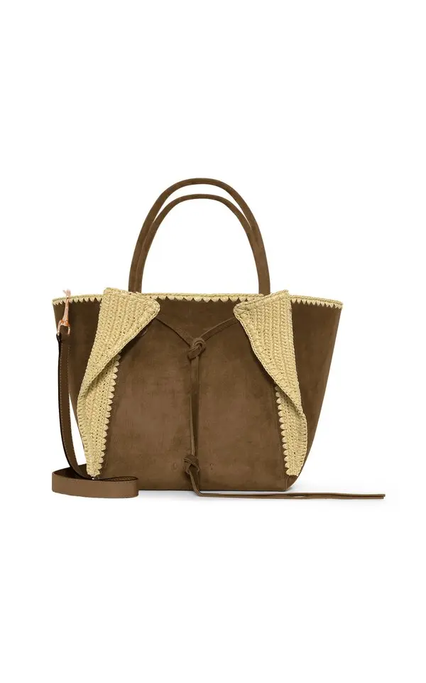 Gabriela Hearst Small Marija Raffia-trimmed Suede Tote Bag - Brown