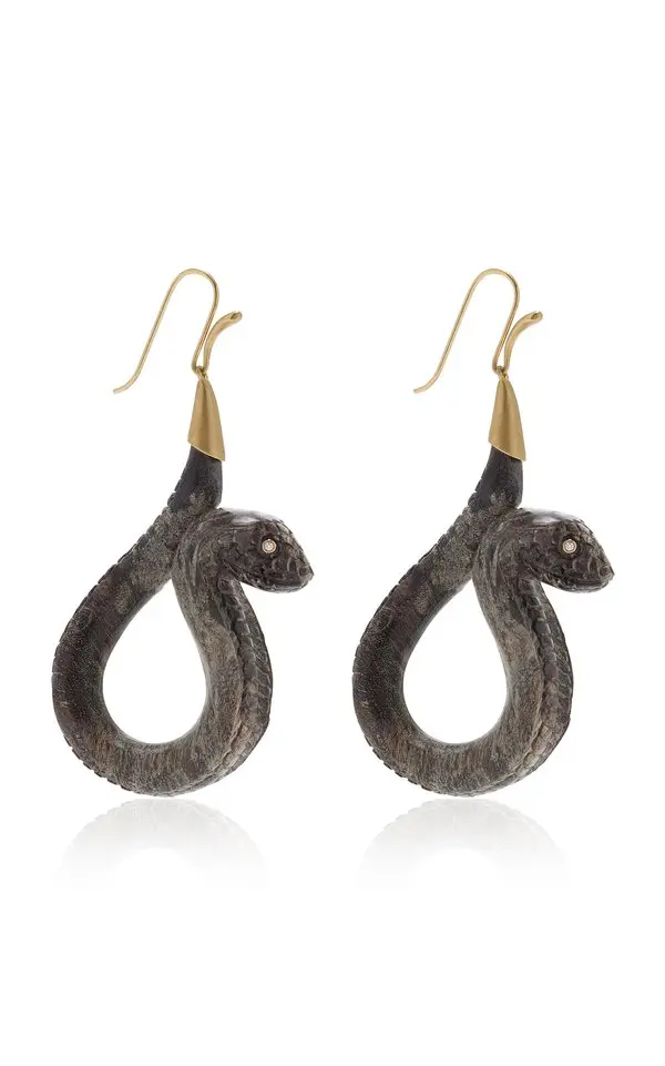 Annette Ferdinandsen Marblewood Cobras With Diamond Eyes Earrings