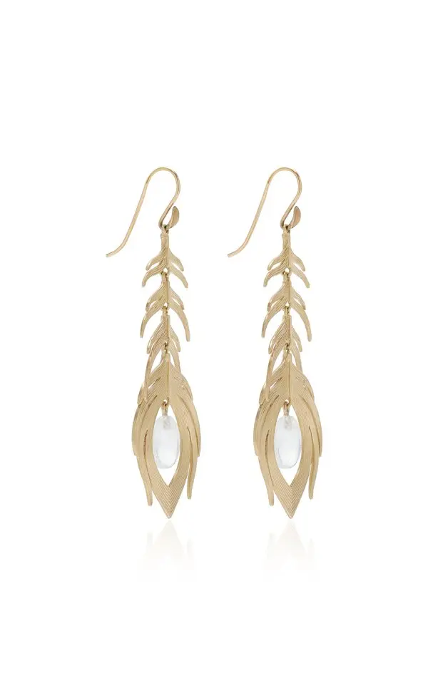 Annette Ferdinandsen Long Peacock Feather With Moonstone Earrings