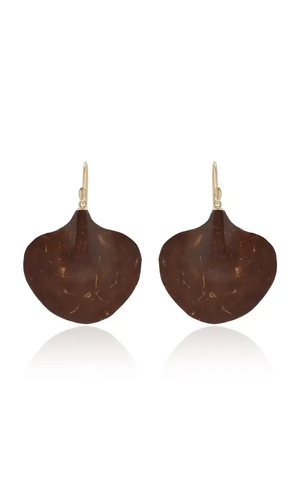 Annette Ferdinandsen Medium Coconut Shell Ginkgo Leaf Earrings - Brown