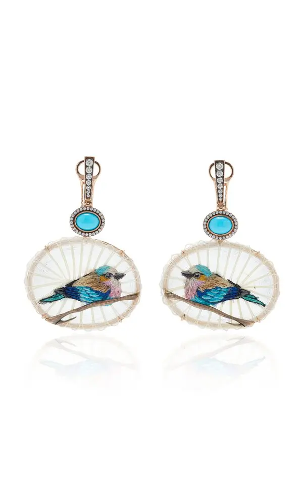 SILVIA FURMANOVICH Embroidered Woven Horse Mane Bird Earrings - Blue