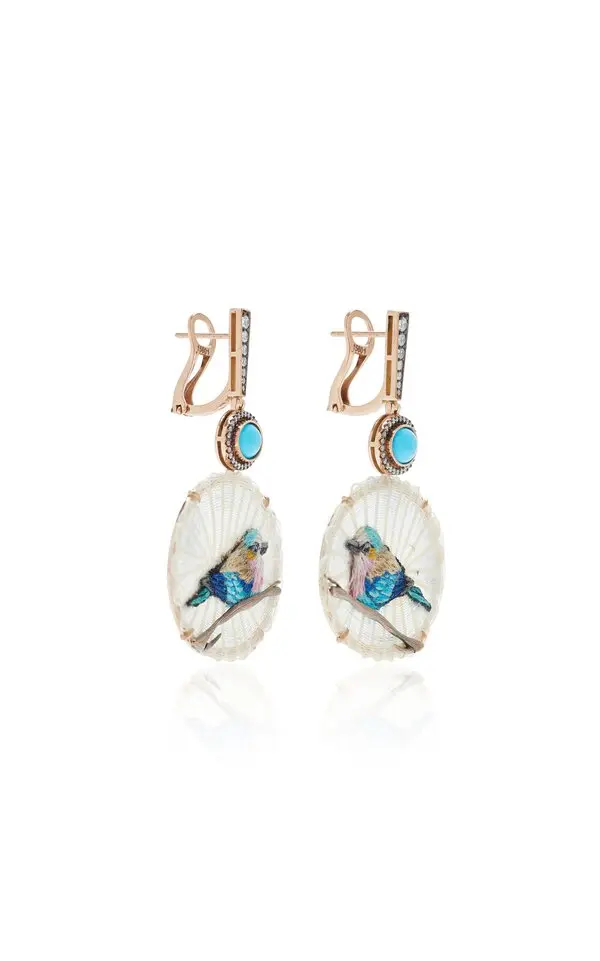 SILVIA FURMANOVICH Embroidered Woven Horse Mane Bird Earrings