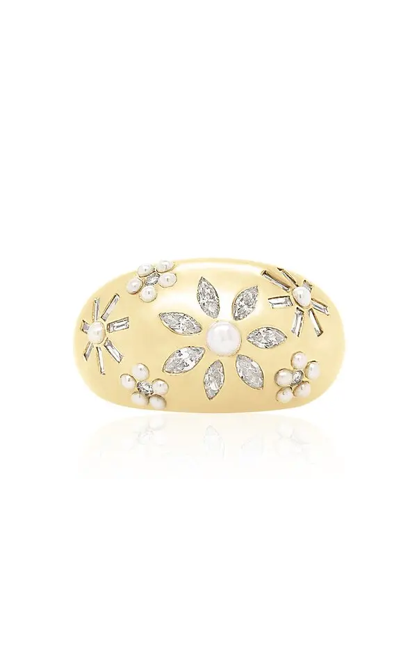 Claudia Mae 14k Yellow Flora Ring With Pearl And Diamond Accents - Gold