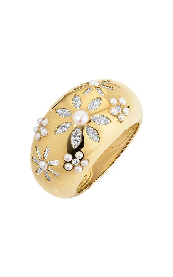 Claudia Mae 14k Yellow Flora Ring With Pearl And Diamond Accents