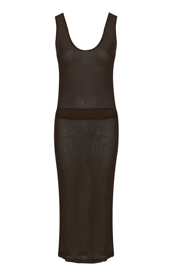 Ay Que Calor Grazie Sheer Mesh Maxi Skirt - Brown