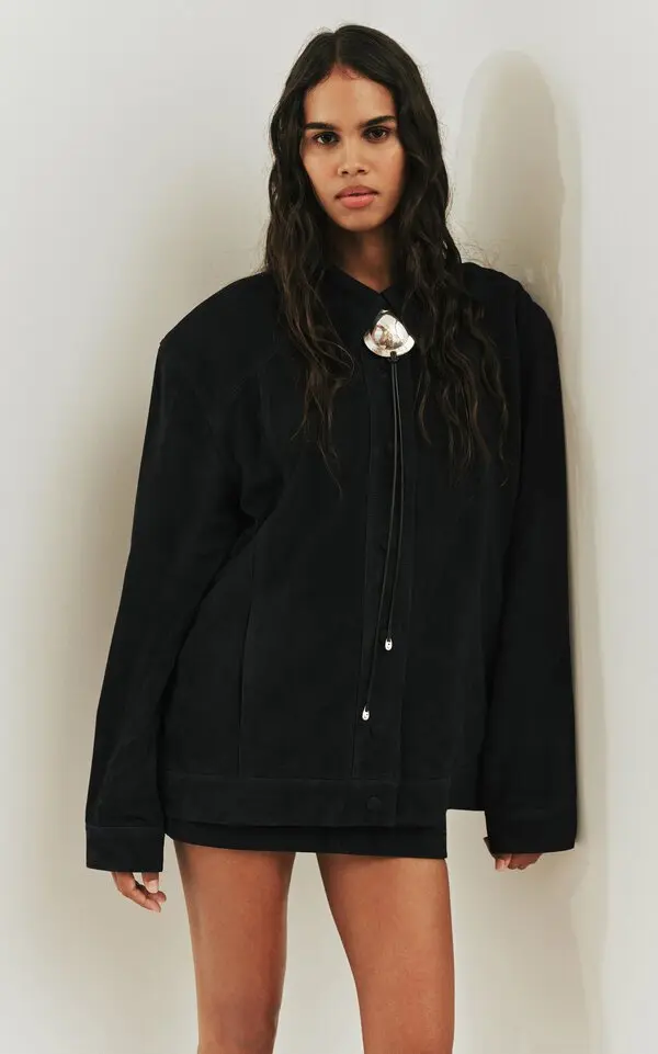 Aje Varleta Suede Leather Jacket - Blue