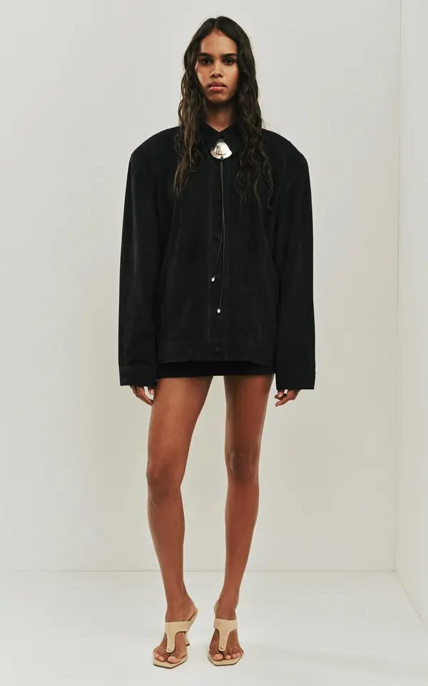 Aje Varleta Suede Leather Jacket - Blue