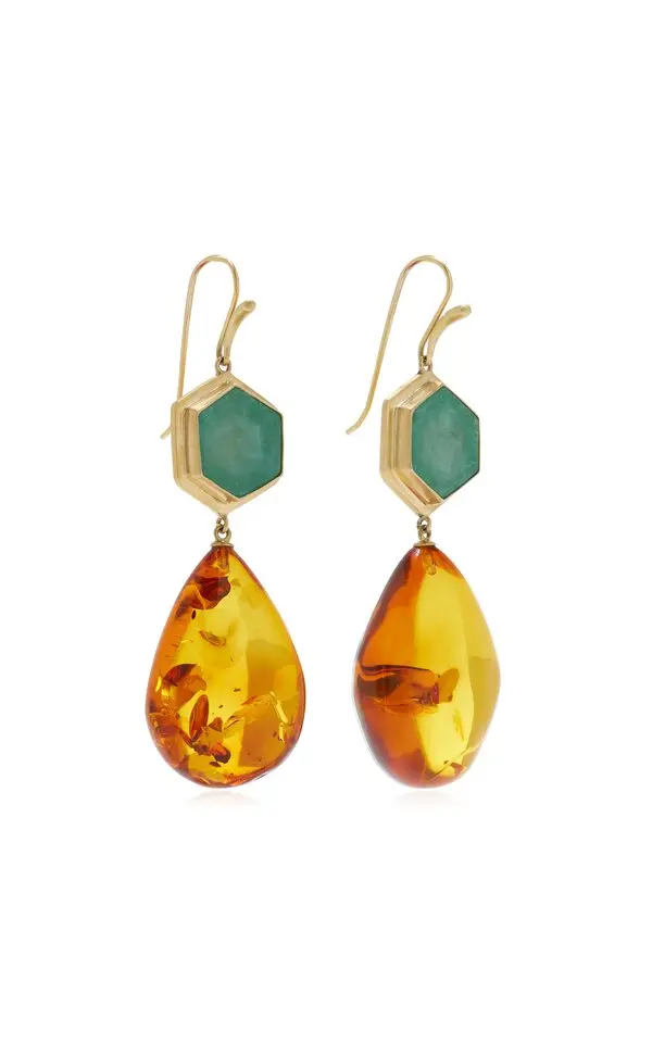 Annette Ferdinandsen 18k Yellow Gold Emerald And Amber Drop Earrings