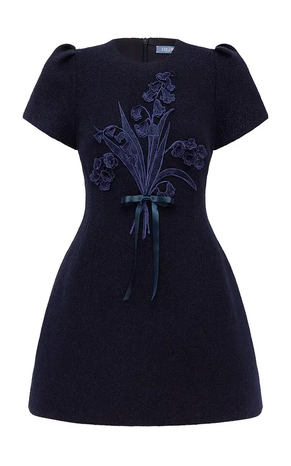 LEO LIN Applique Tweed Mini Dress - Navy