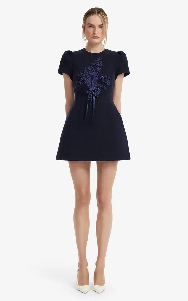 LEO LIN Applique Tweed Mini Dress