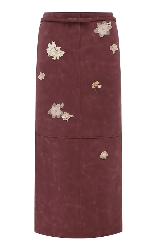 LEO LIN Embellished Vegan Suede Maxi Skirt